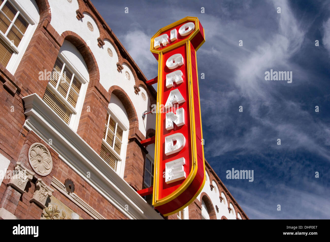 Neon sign, Rio Grande Theater, Las Cruces, New Mexico USA Stock Photo ...
