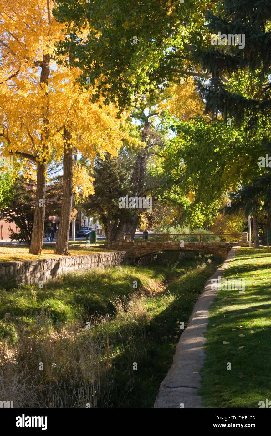 Bridge and Fall colors along the Santa Fe River, New Mexico USA Stock ...