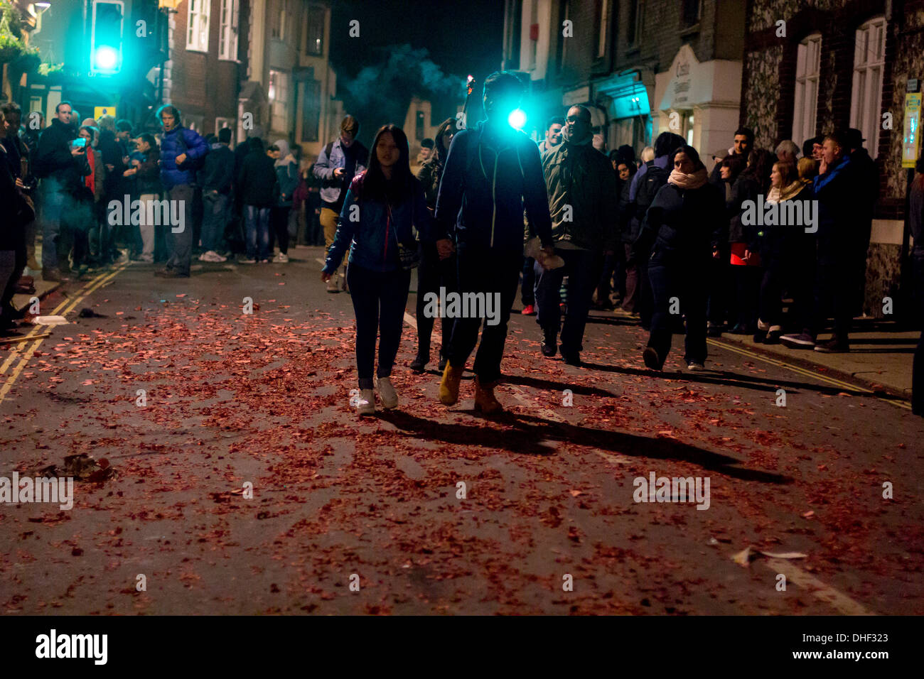 the remains of exploded bangers at Lewes bonfire night Stock Photo - Alamy