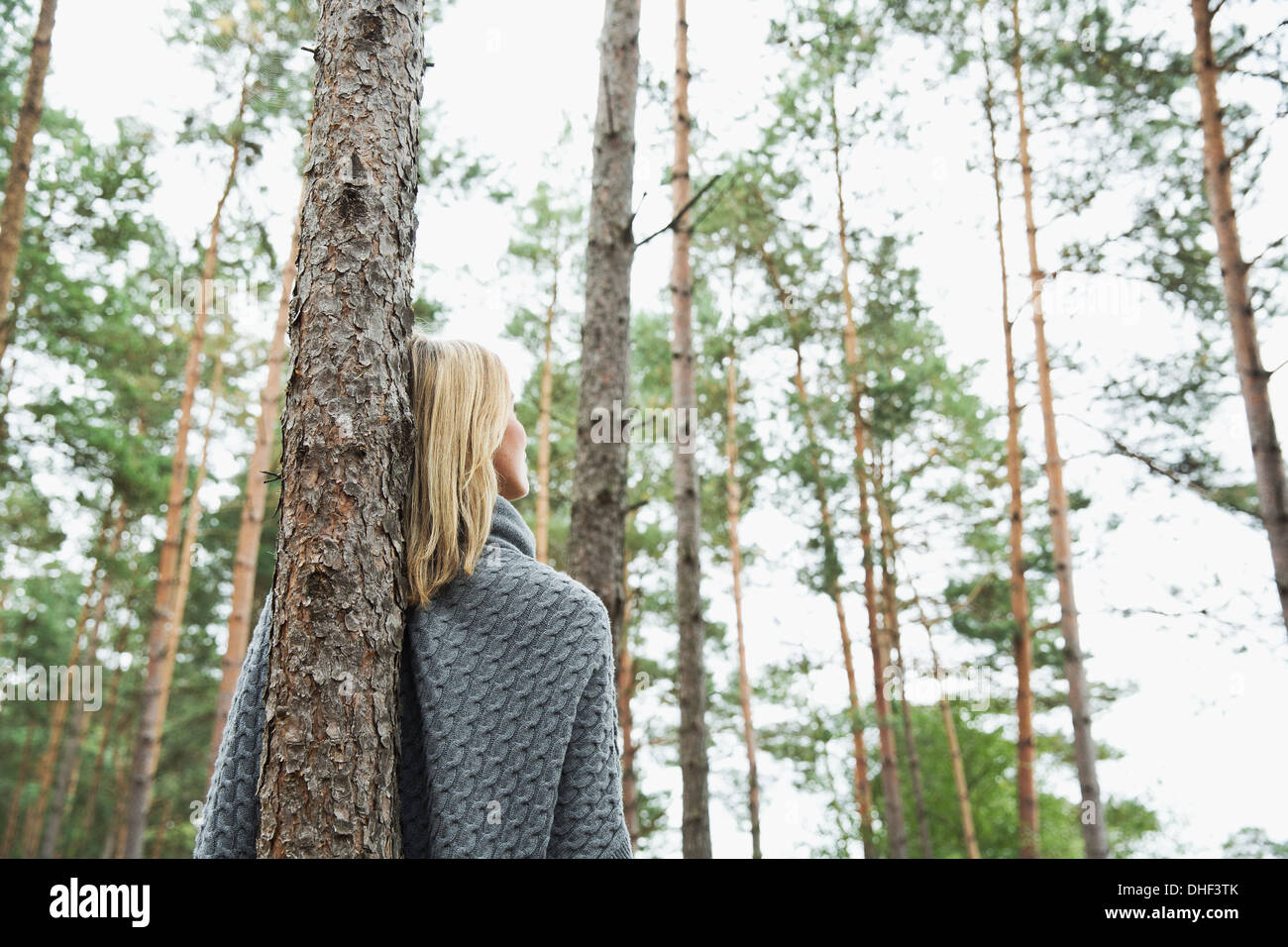 Woman leaning against tree hi-res stock photography and images - Alamy