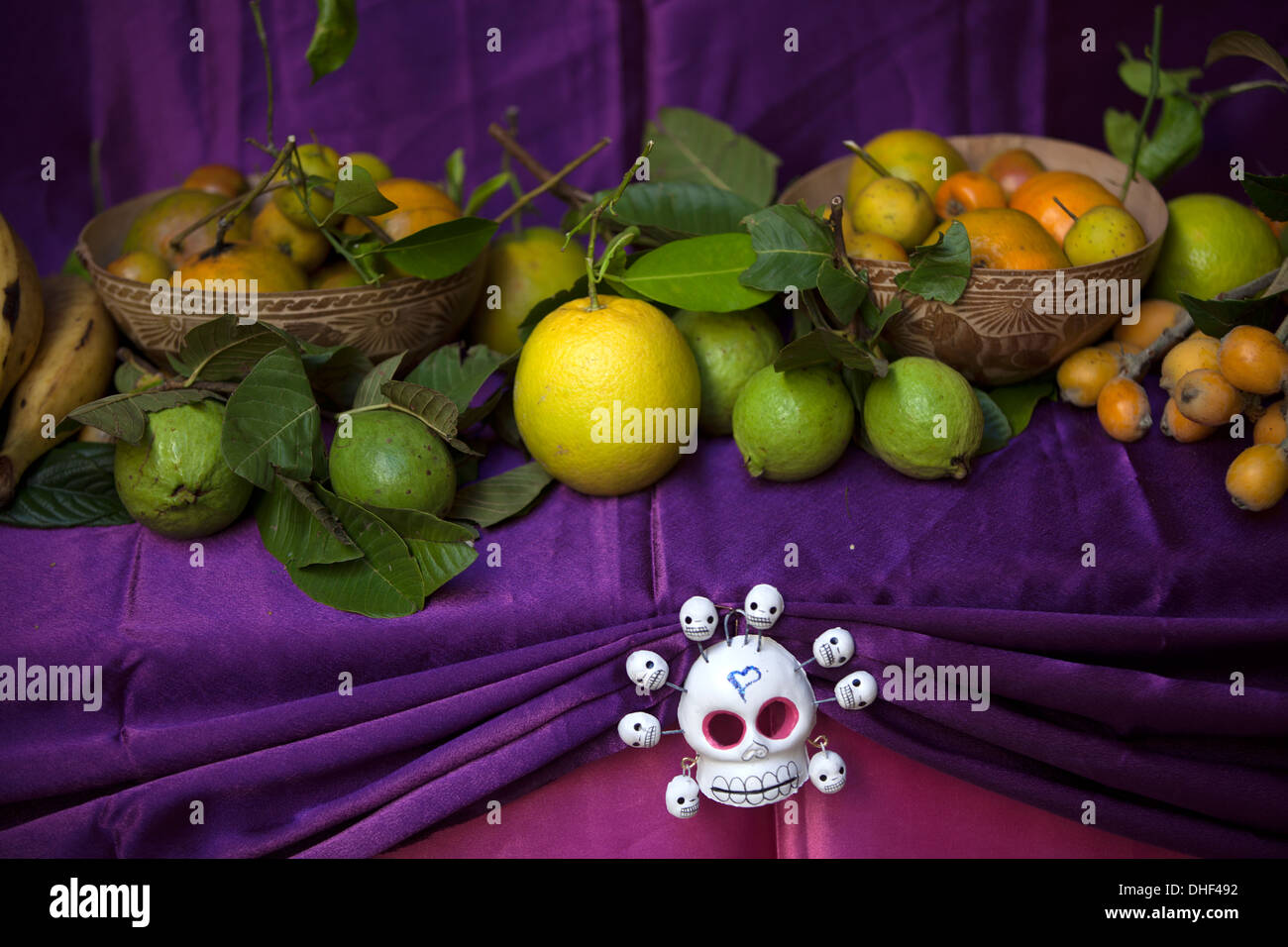 Fruit decorate an altar during the Day of the Dead celebrations in ...
