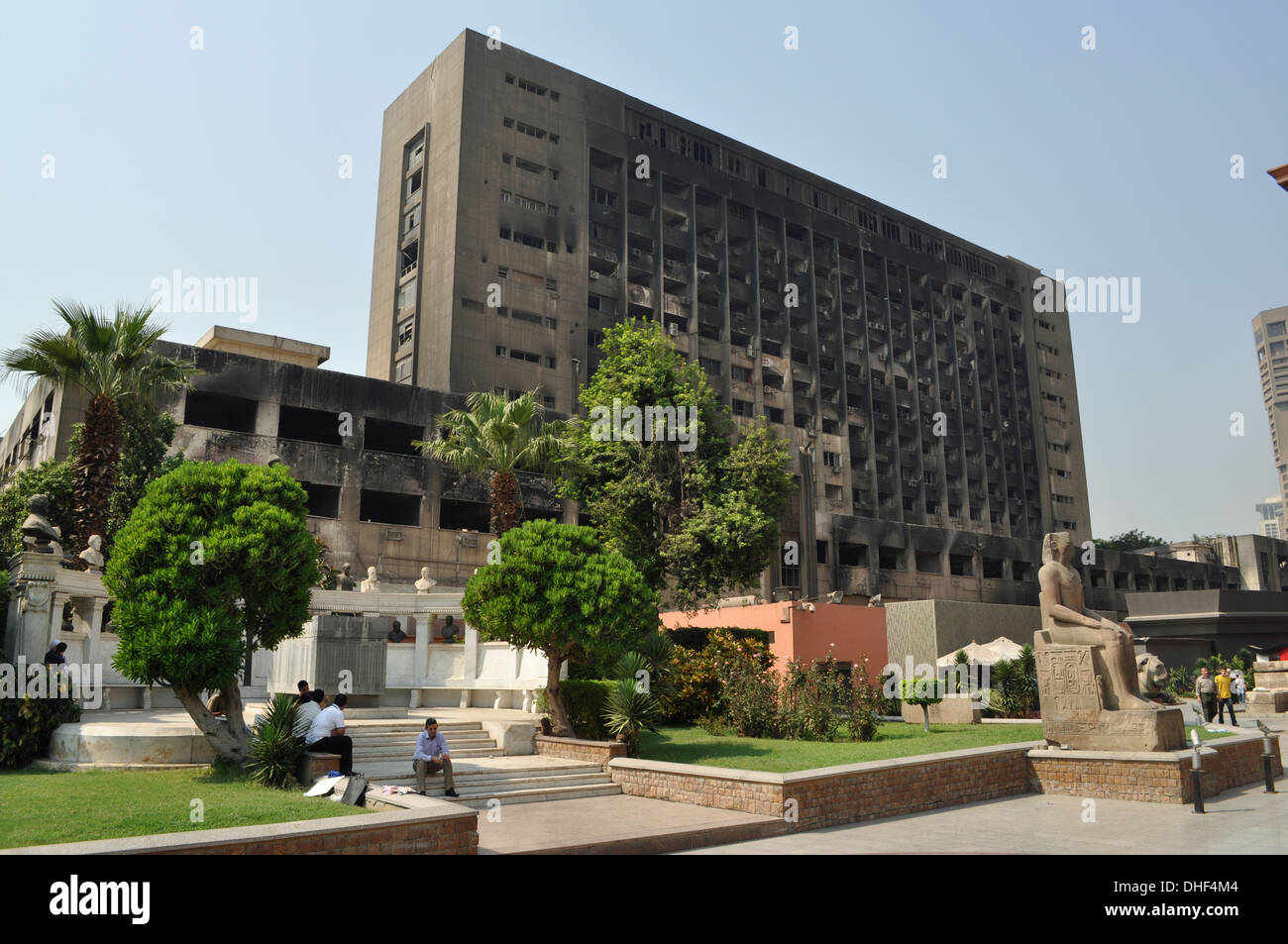 Damage to a government building next to the grounds of the Egyptian ...