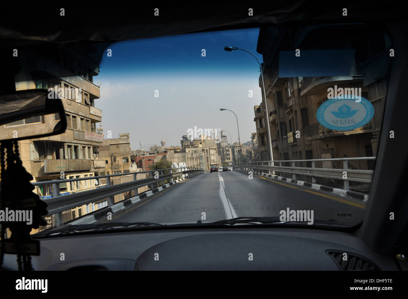 View from the passenger seat of a moving taxi in Cairo, Egypt Stock ...
