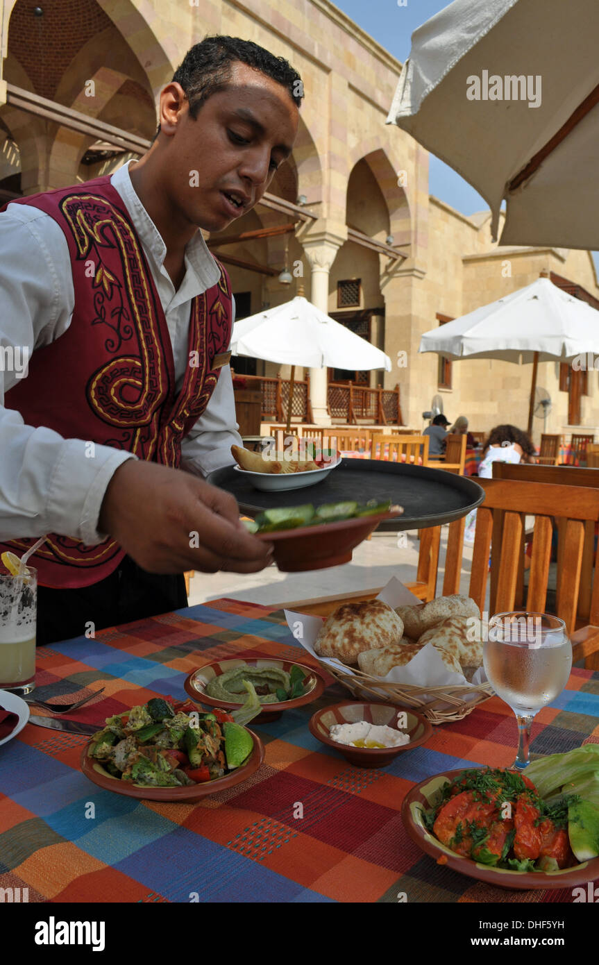 Egyptian food served at a typical upmarket restaurant in Cairo Stock ...