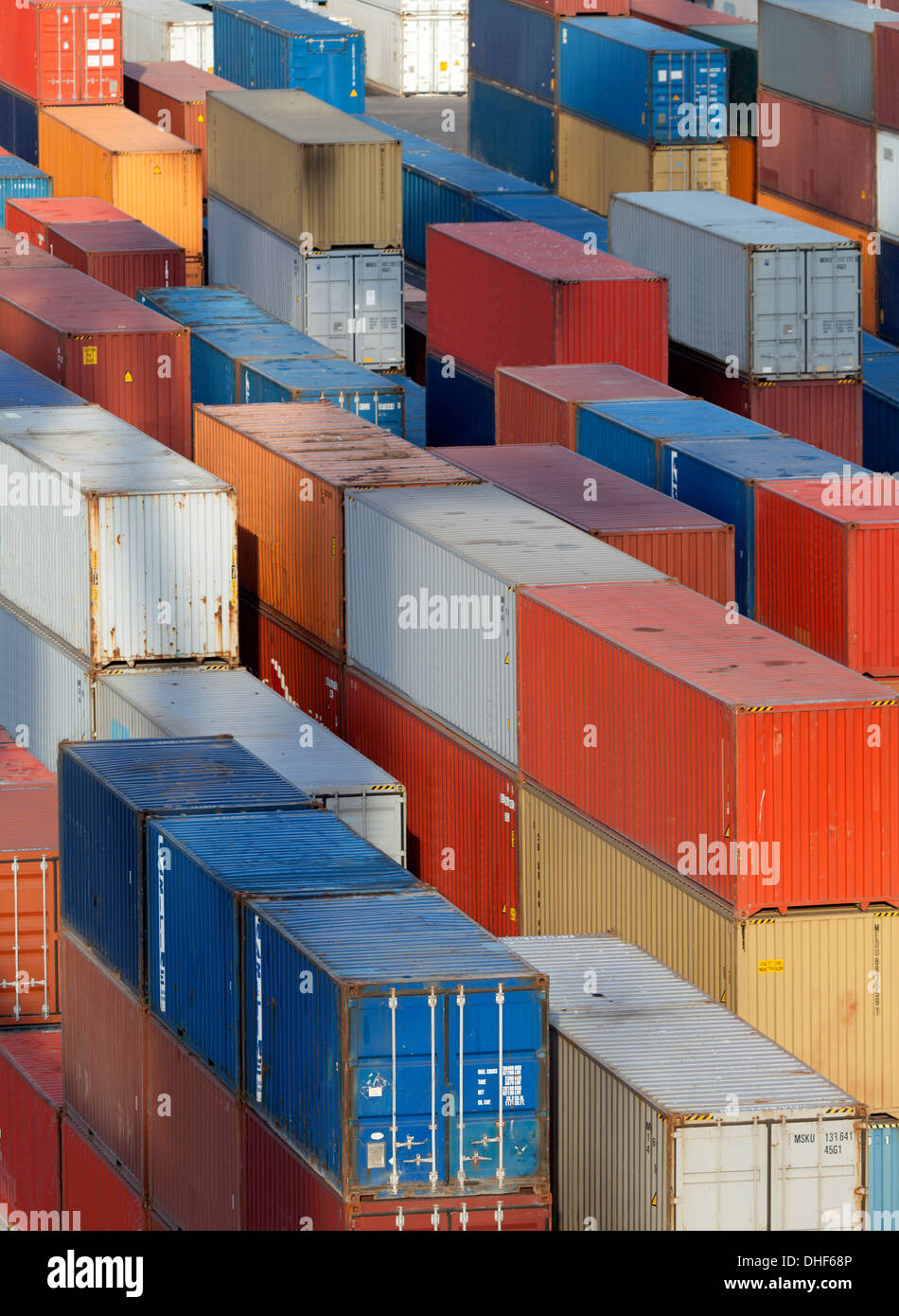 Container in the harbor of Tilbury at the river Thames, England Stock ...
