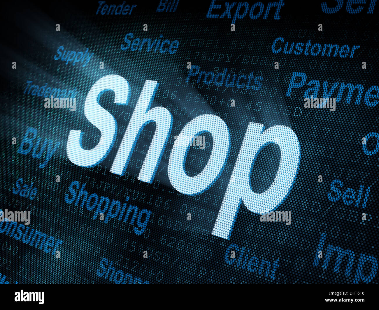 Pixeled word Shop on digital screen Stock Photo - Alamy