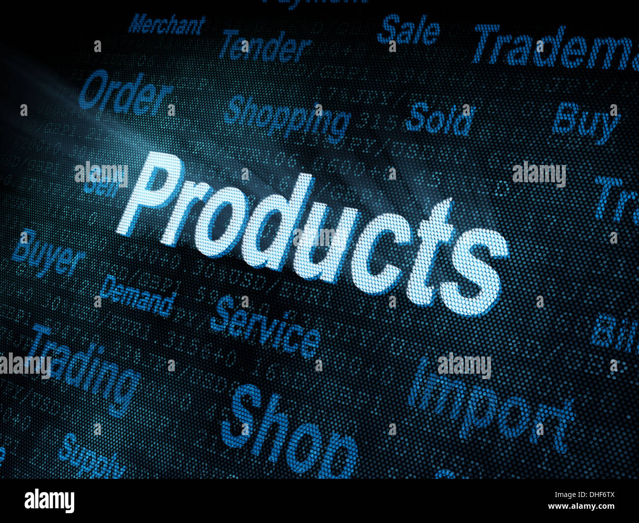 Pixeled word Products on digital screen Stock Photo - Alamy