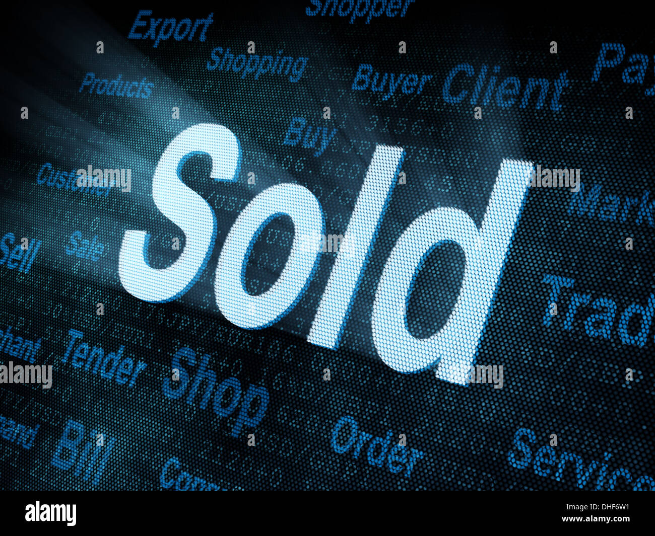 Pixeled word Sold on digital screen Stock Photo - Alamy