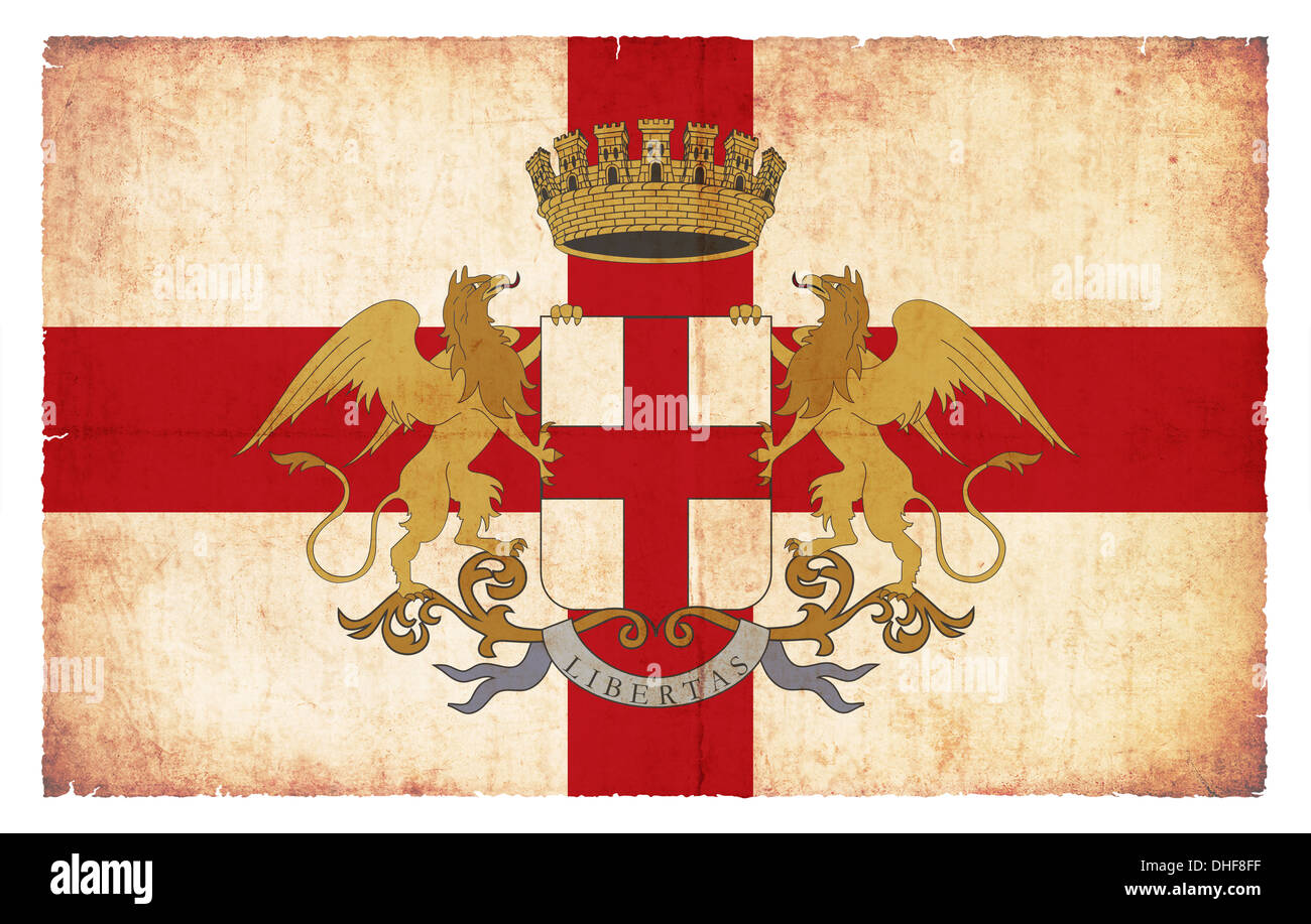 Flag of the italien town Genoa created in grunge style Stock Photo - Alamy