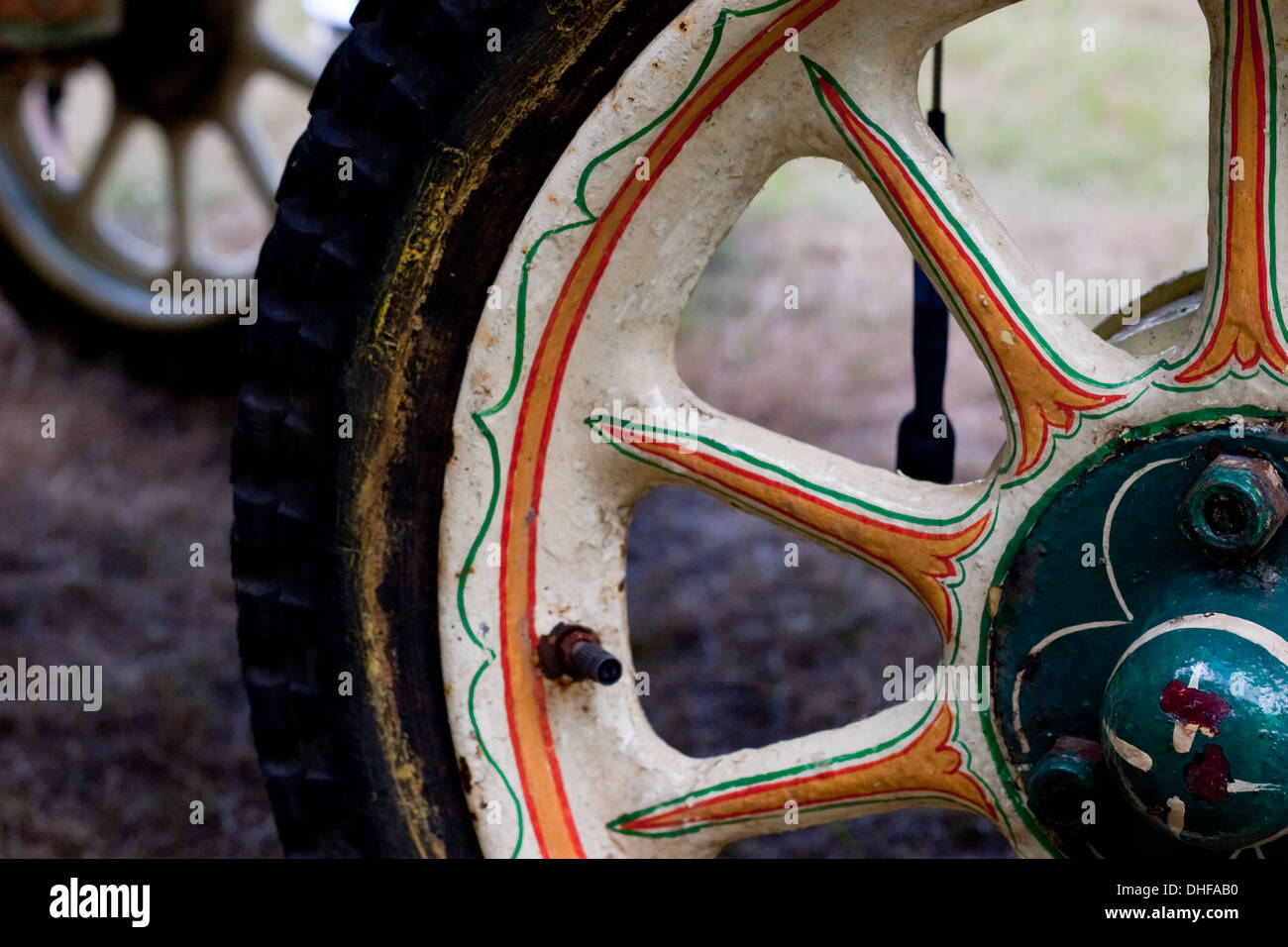 Gypsy caravan wheel, close up of the decoration Stock Photo - Alamy
