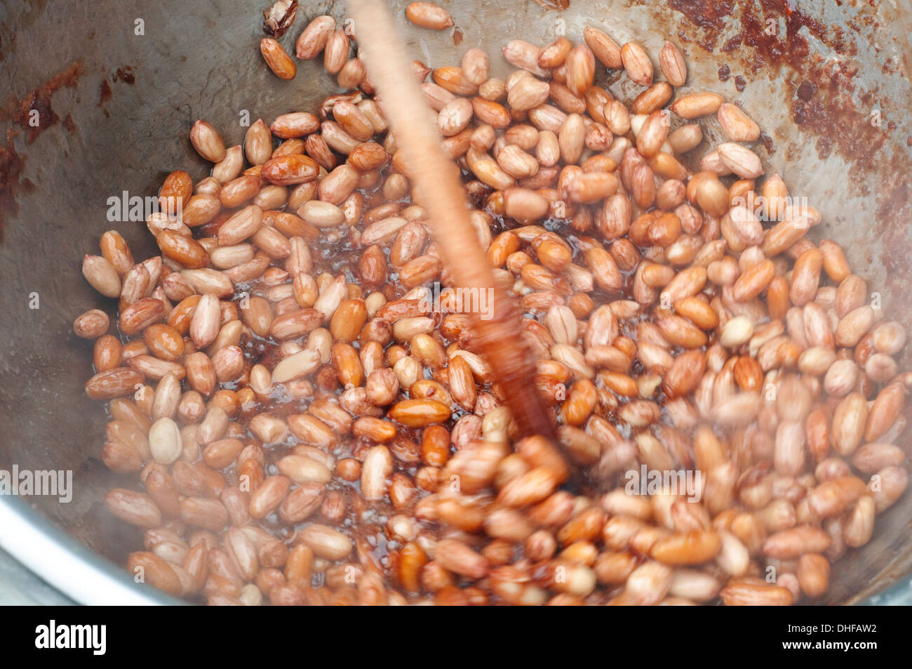 England, London, Hot Candied Peanuts being Cooked on the Street of ...