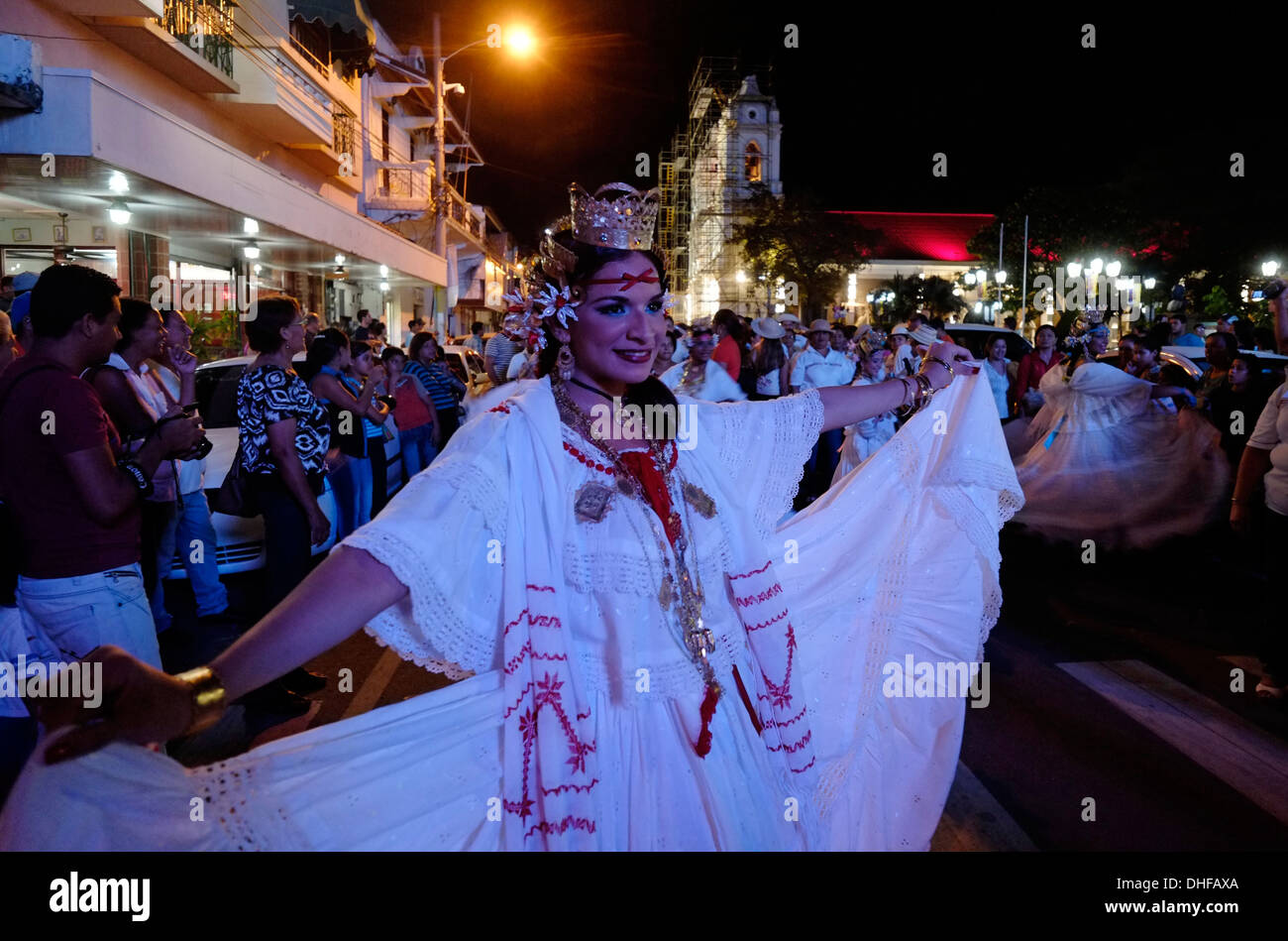 Panamanian woman wearing a typical Gala Pollera.outfit dances during ...