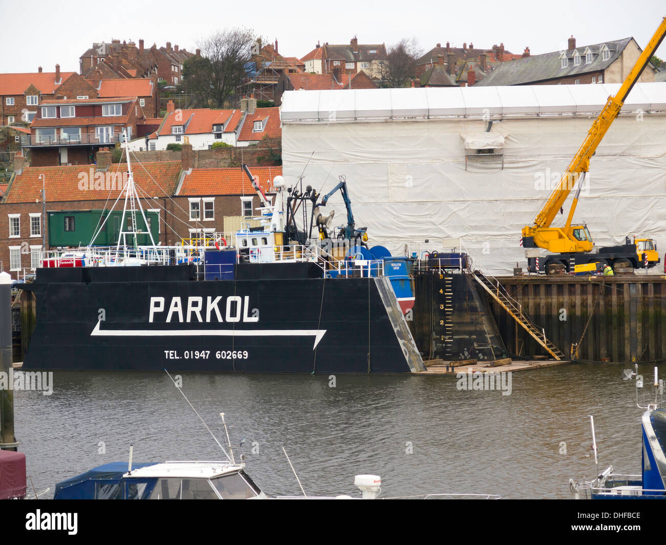 A floating dock containing a fishing boat at Parkol Marine Engineering ...