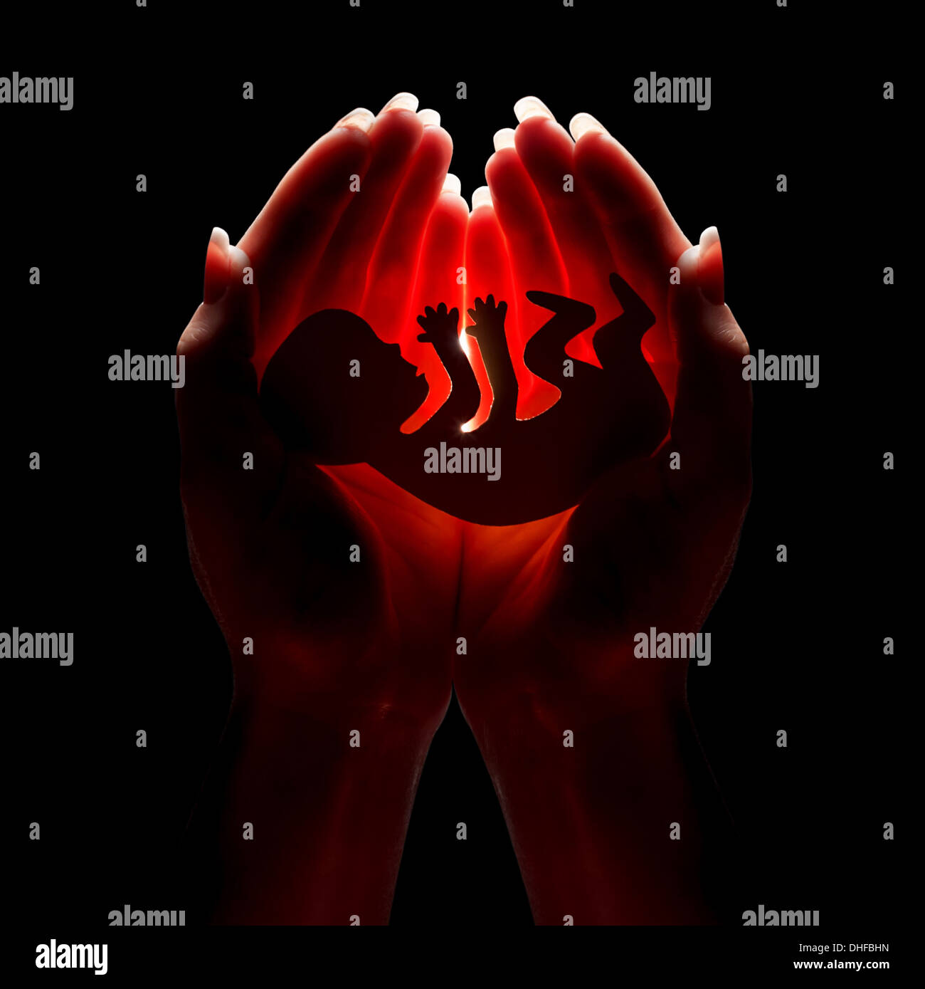 embryo silhouette in woman hand Stock Photo - Alamy