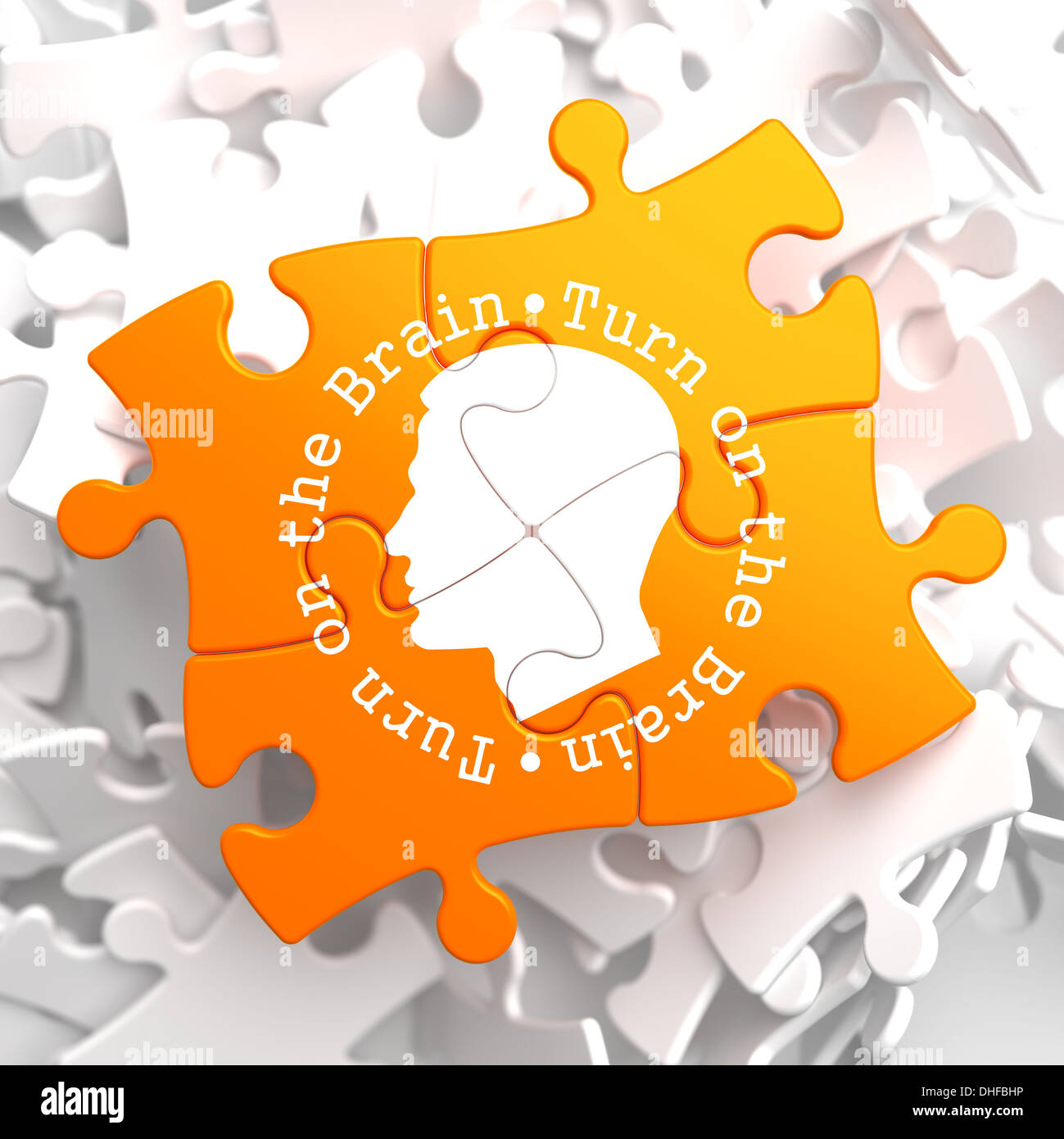 Turn On the Brain: Orange Puzzle Stock Photo - Alamy