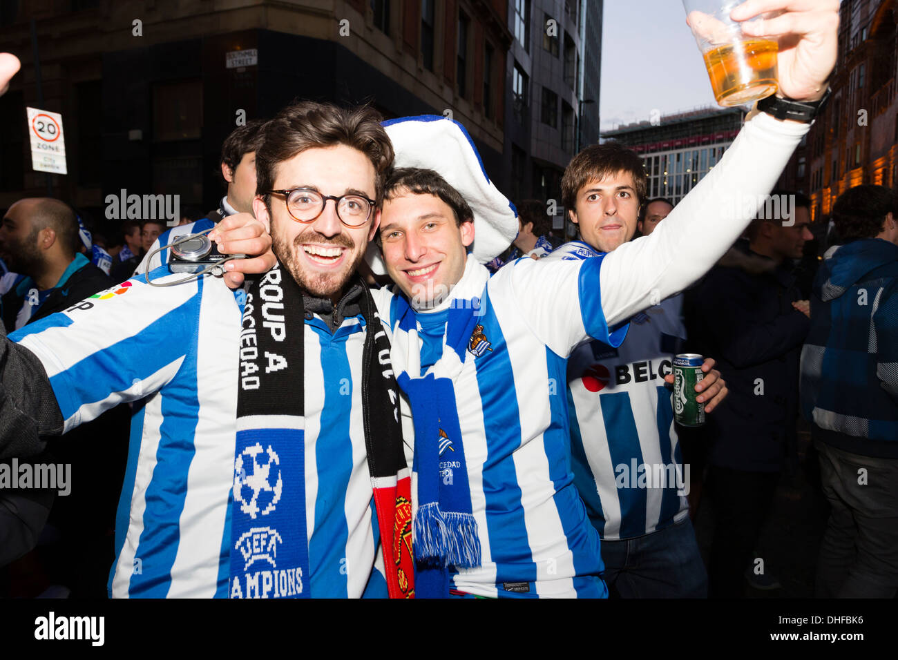 Fans of Real Sociedad in Manchester City Centre before their teams ...