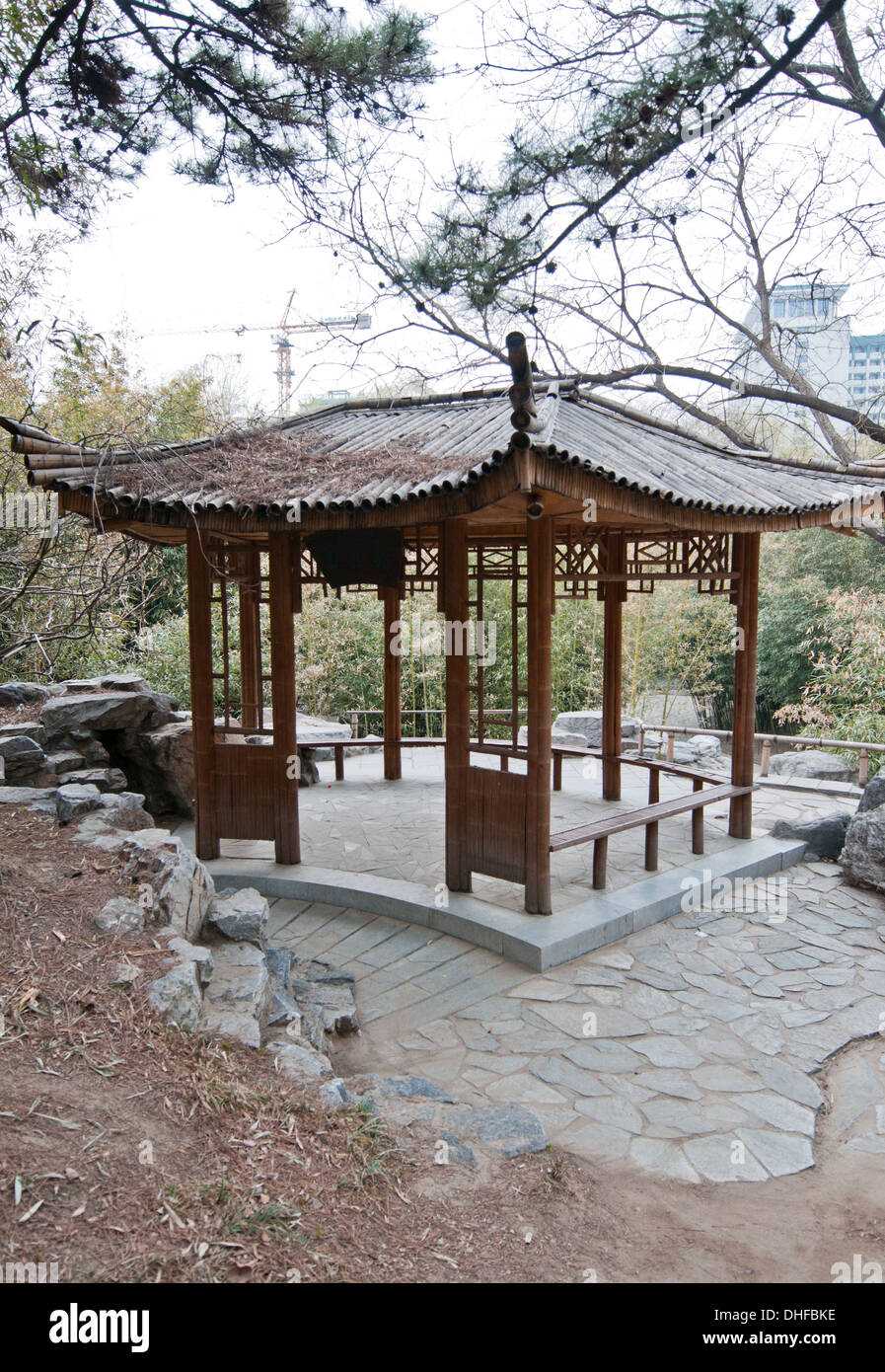 Small wooden pavilion in Zizhuyuan Park commonly known as Purple or ...