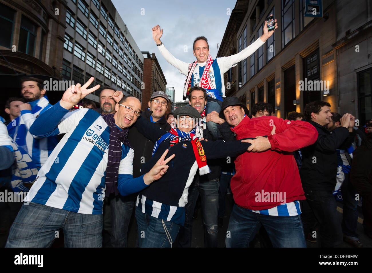 Fans of Real Sociedad in Manchester City Centre before their teams ...