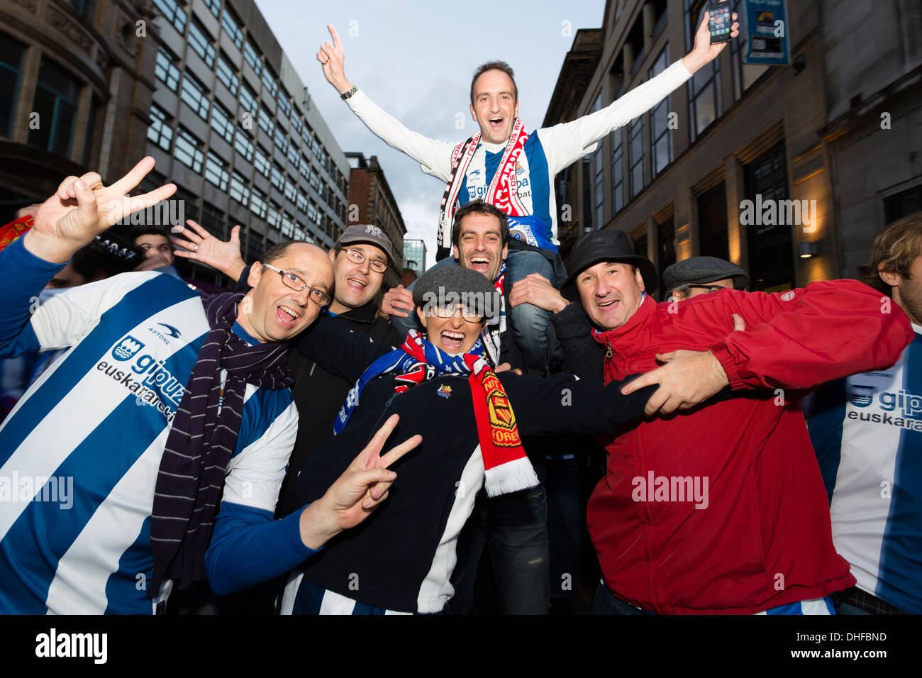 Fans of Real Sociedad in Manchester City Centre before their teams ...