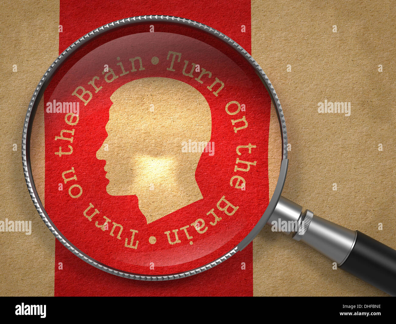 Magnifying Glass with Turn On the Brain Icon Stock Photo - Alamy