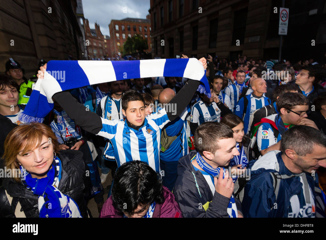 Fans of Real Sociedad in Manchester City Centre before their teams ...