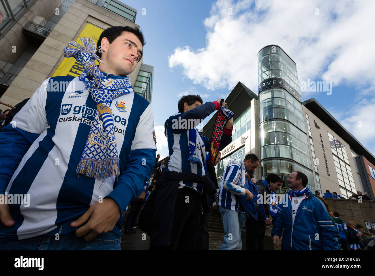 Fans of Real Sociedad in Manchester City Centre before their teams ...