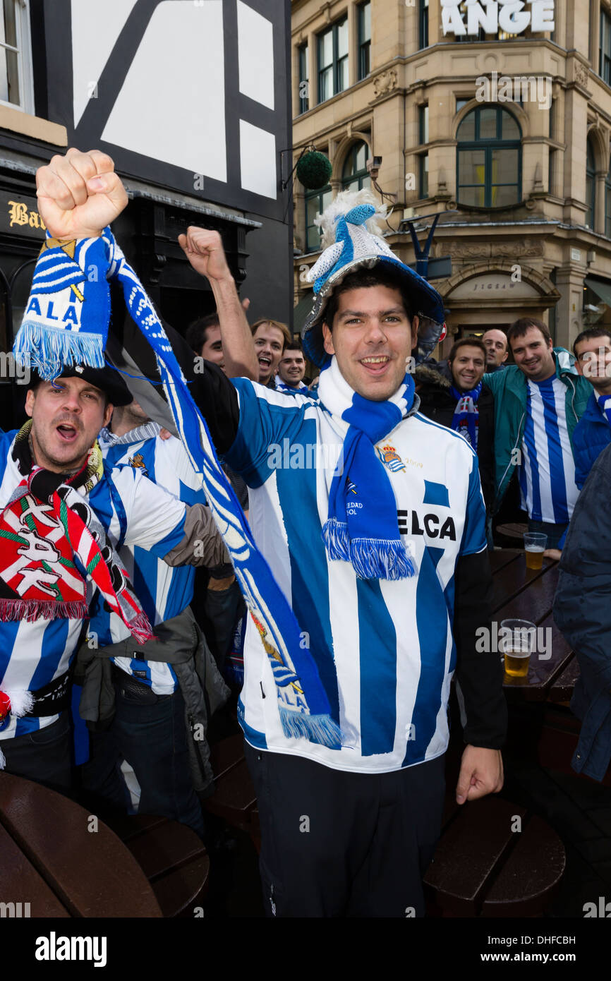 Fans of Real Sociedad in Manchester City Centre before their teams ...