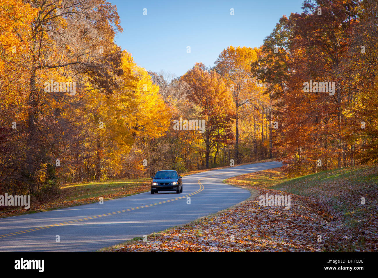Autumn colors along the historic Natchez Trace Parkway, Tennssee, USA ...