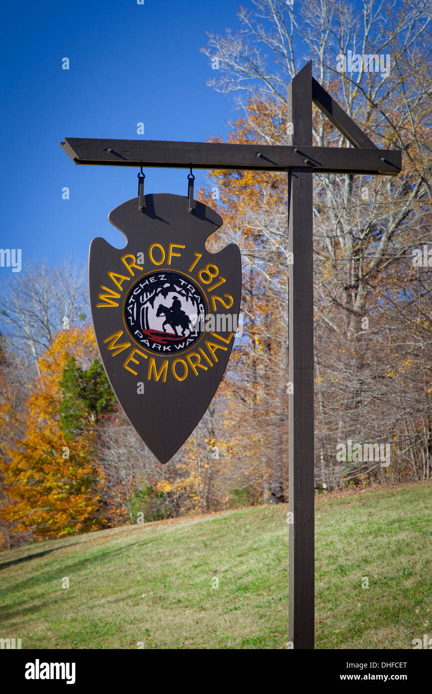 Sign along the historic Natchez Trace Parkway, Tennessee USA Stock ...