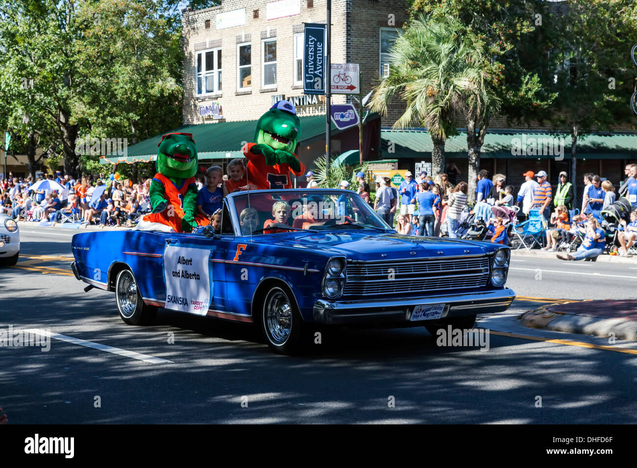 Albert and Alberta, the UF Gators mascots riding with children in the ...
