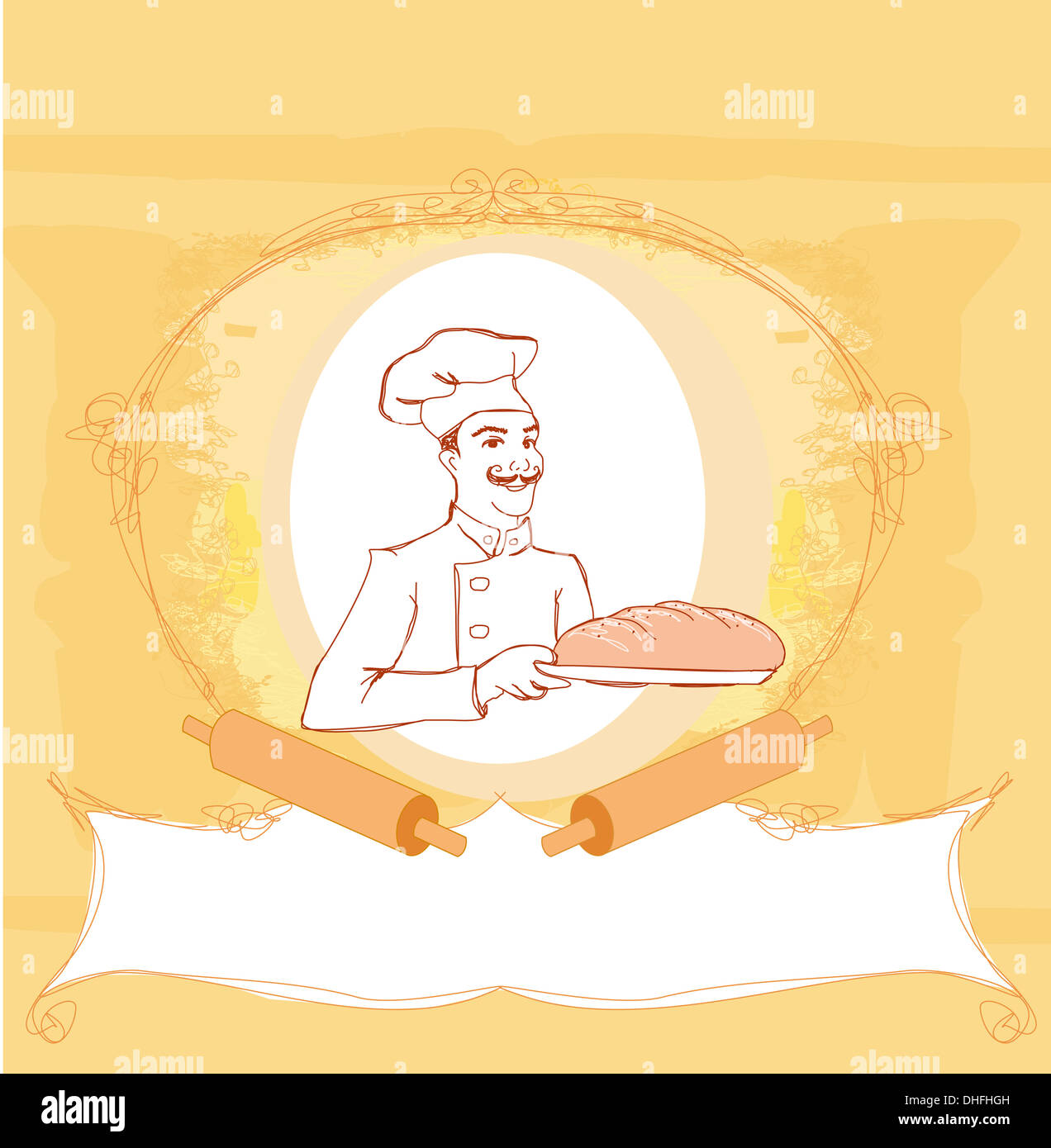 baker cartoon character presenting freshly baked bread Stock Photo - Alamy