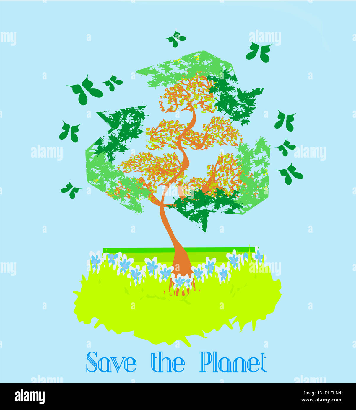 Save the Planet - Illustration of recycling with ecological icons Stock ...