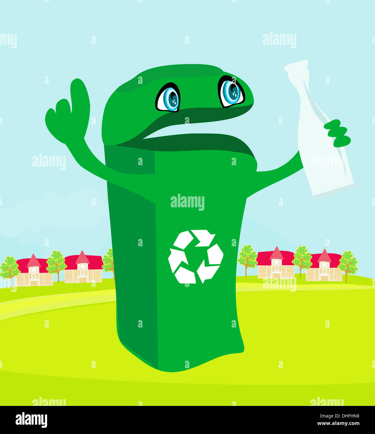 Funny recycling bin holds glass bottle ecology hi-res stock photography ...