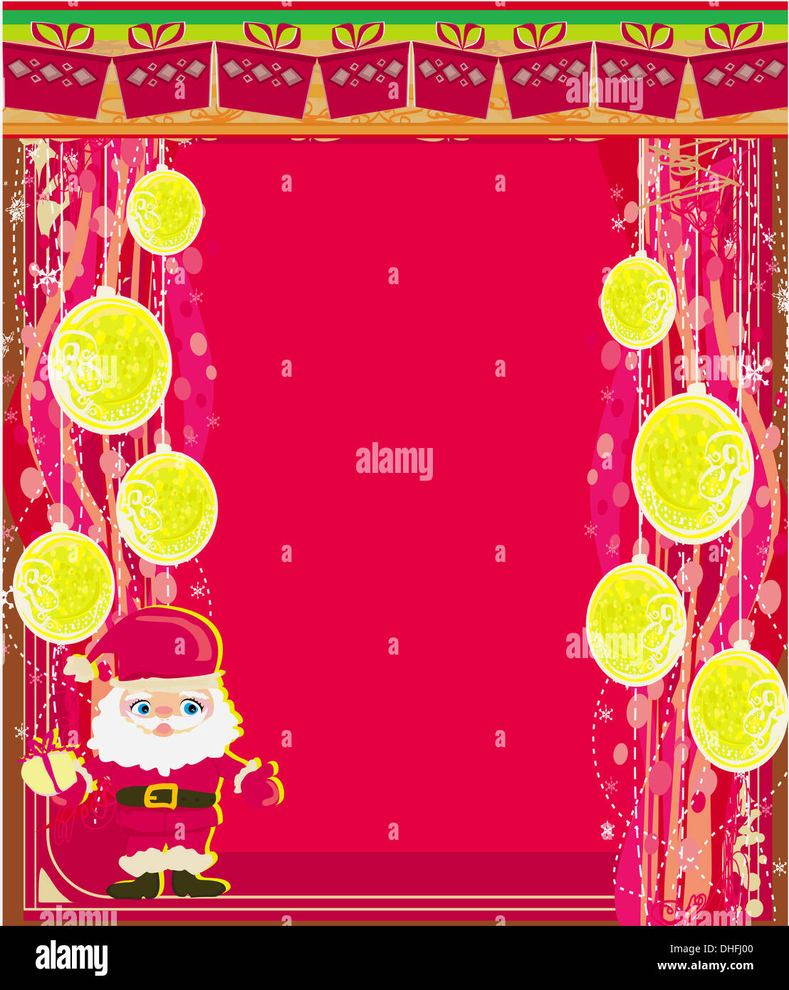 Framework style card with Christmas balls and Santa Claus Stock Photo ...