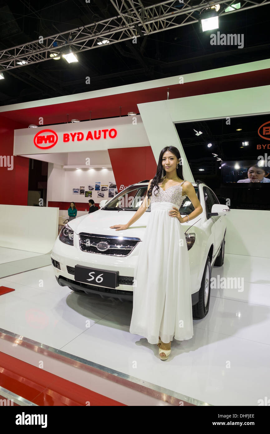 Chinese BYD cars on display at the Dubai Motor Show 2013 United Arab ...