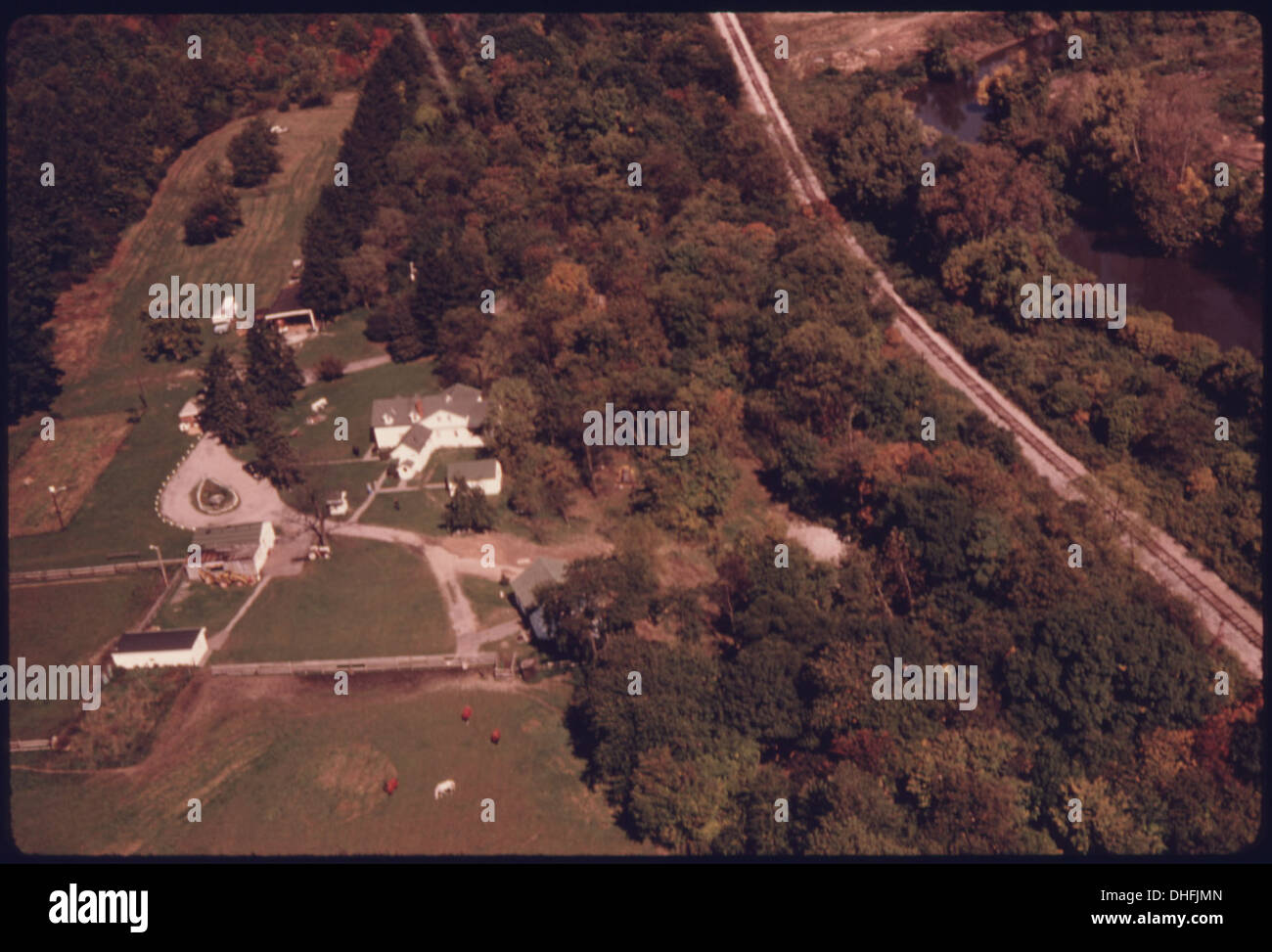 An aerial view of a farm located south of Cleveland, Ohio, featuring ...