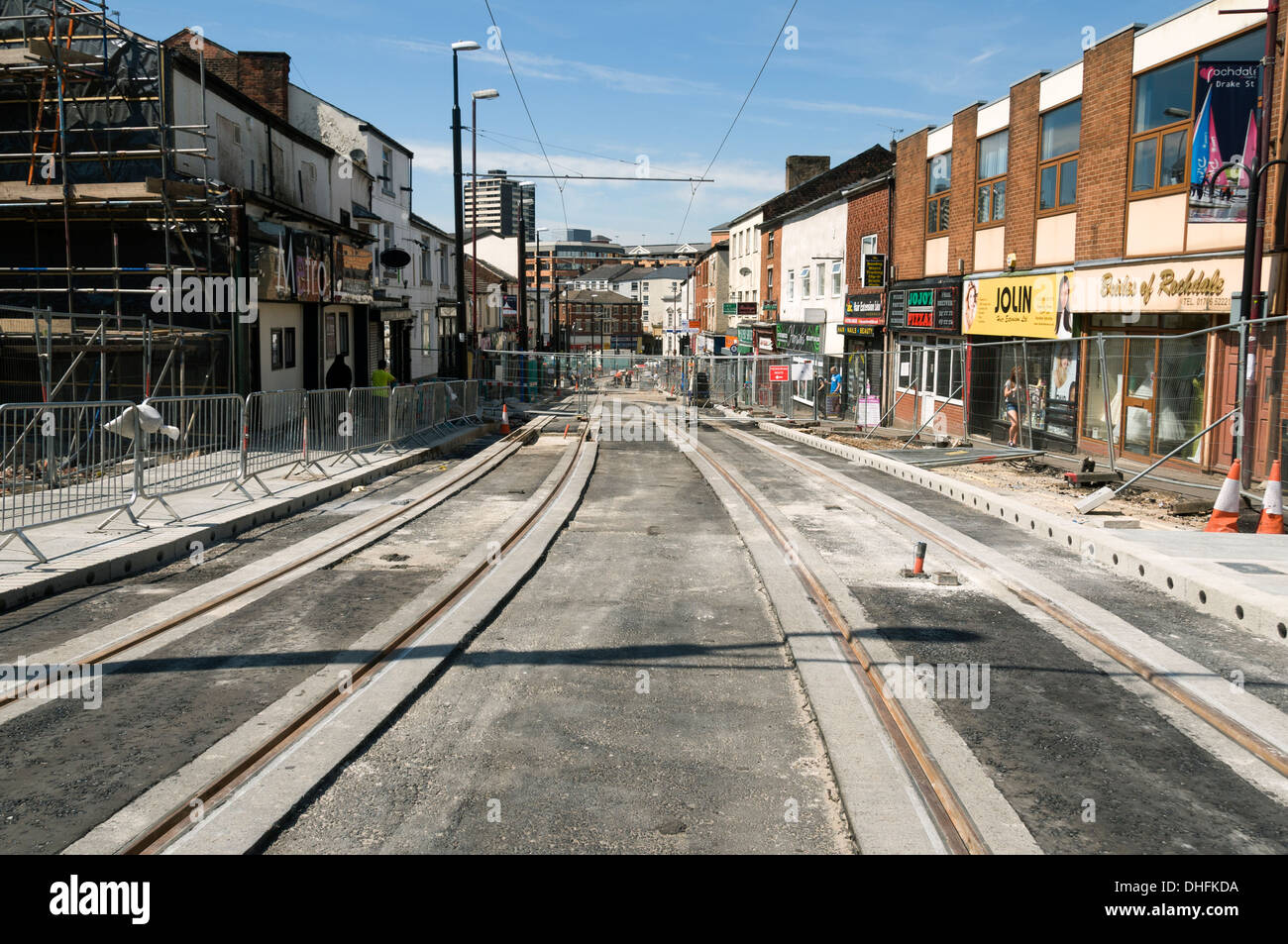 Construction work for the Metrolink tram system, Drake Street, Rochdale ...