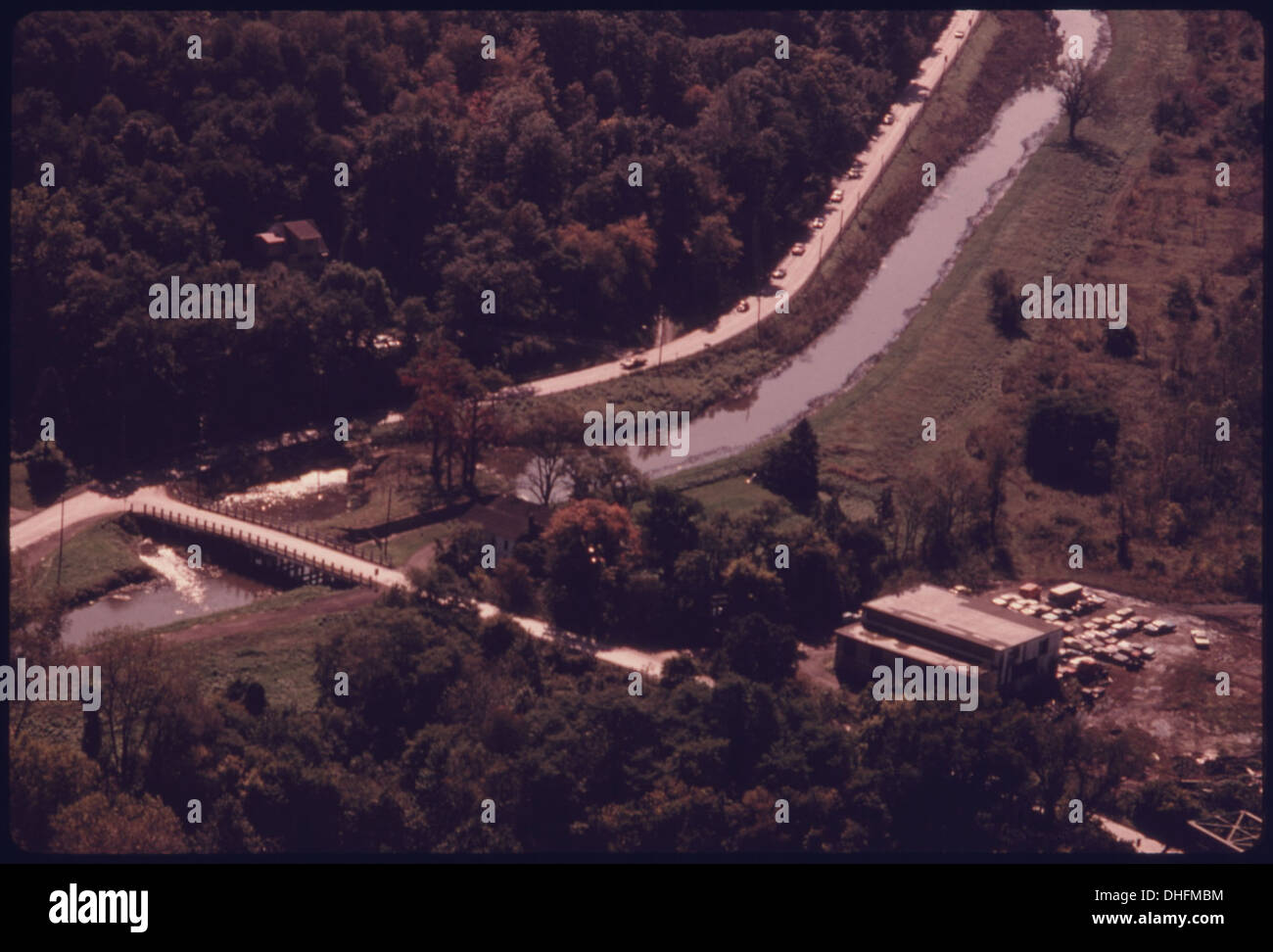 An aerial view of Canal Road following the old Ohio-Erie Canal south of ...