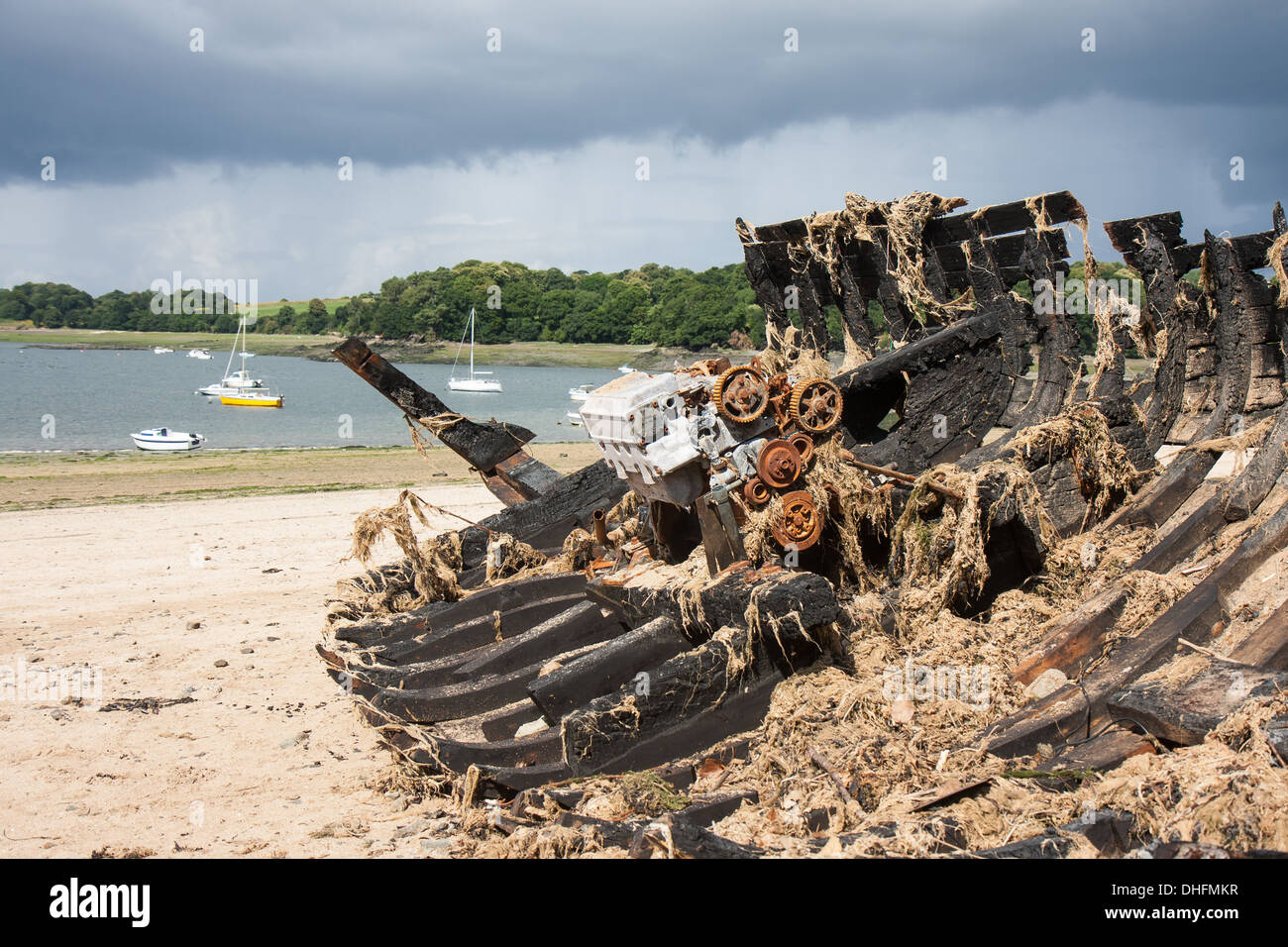 Burned ship wreck at coast of Brittany, France Stock Photo - Alamy