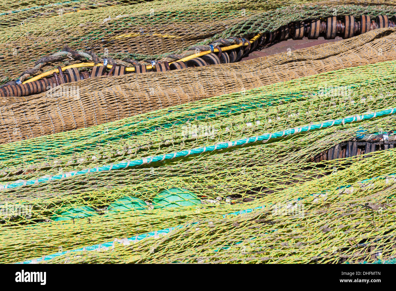 Close-up of fishing net and floats background Stock Photo - Alamy