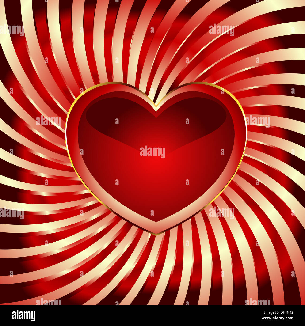 Red heart lies on the bent golden lines. There is a variant in a vector ...