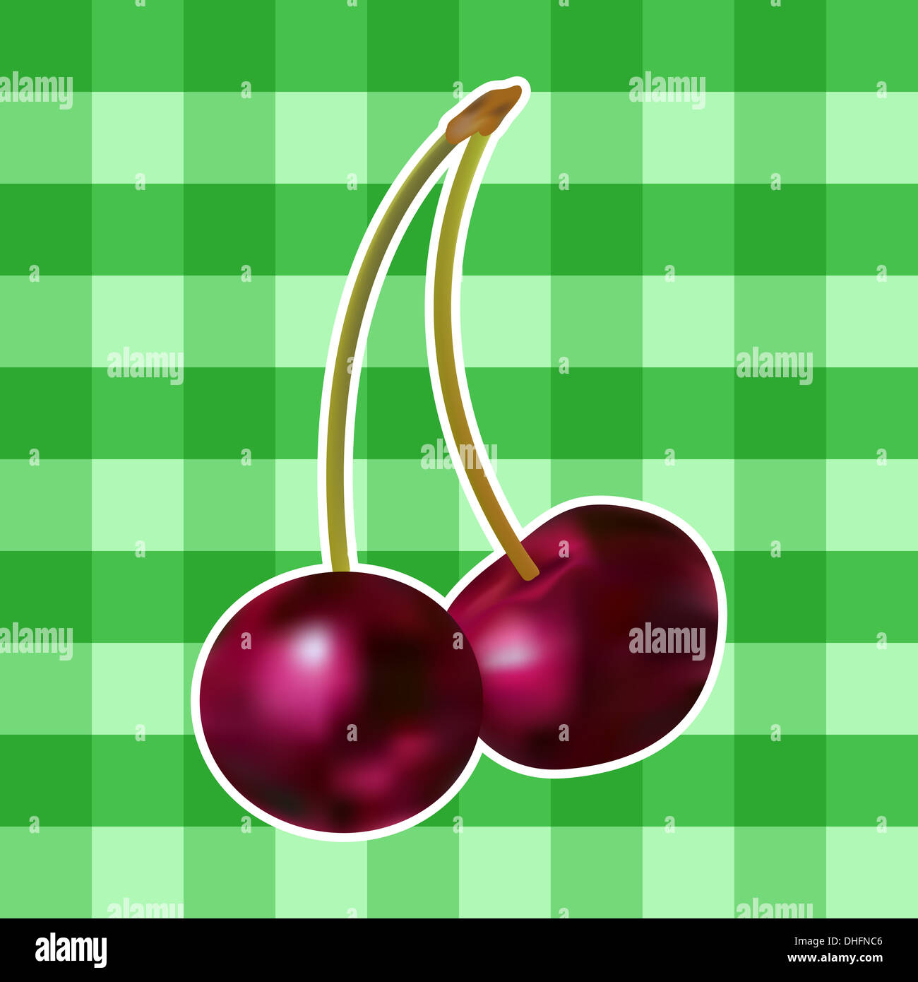 Bright juicy cherries on a green checkered fabric Stock Photo - Alamy