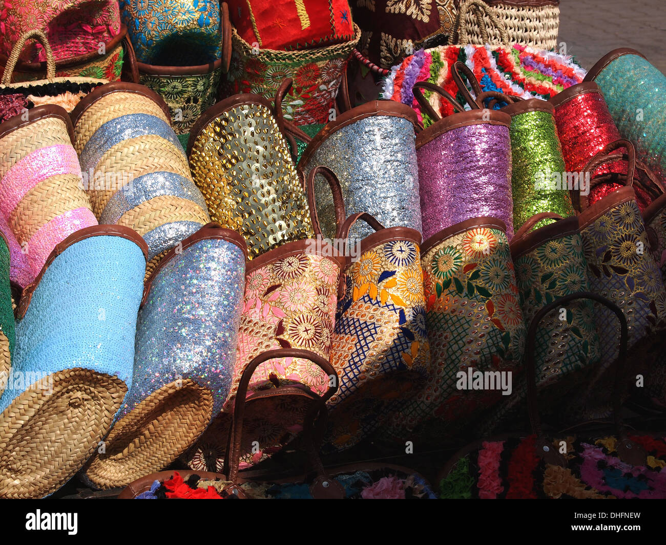 hand made bags on the open market in marrakech ,Marocco Stock Photo - Alamy
