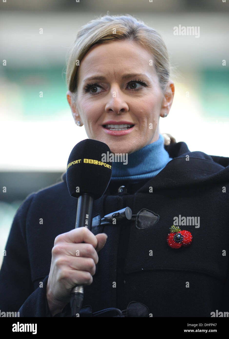 GABBY LOGAN BBC TV PRESENTER TWICKENHAM LONDON ENGLAND 09 November 2013 ...