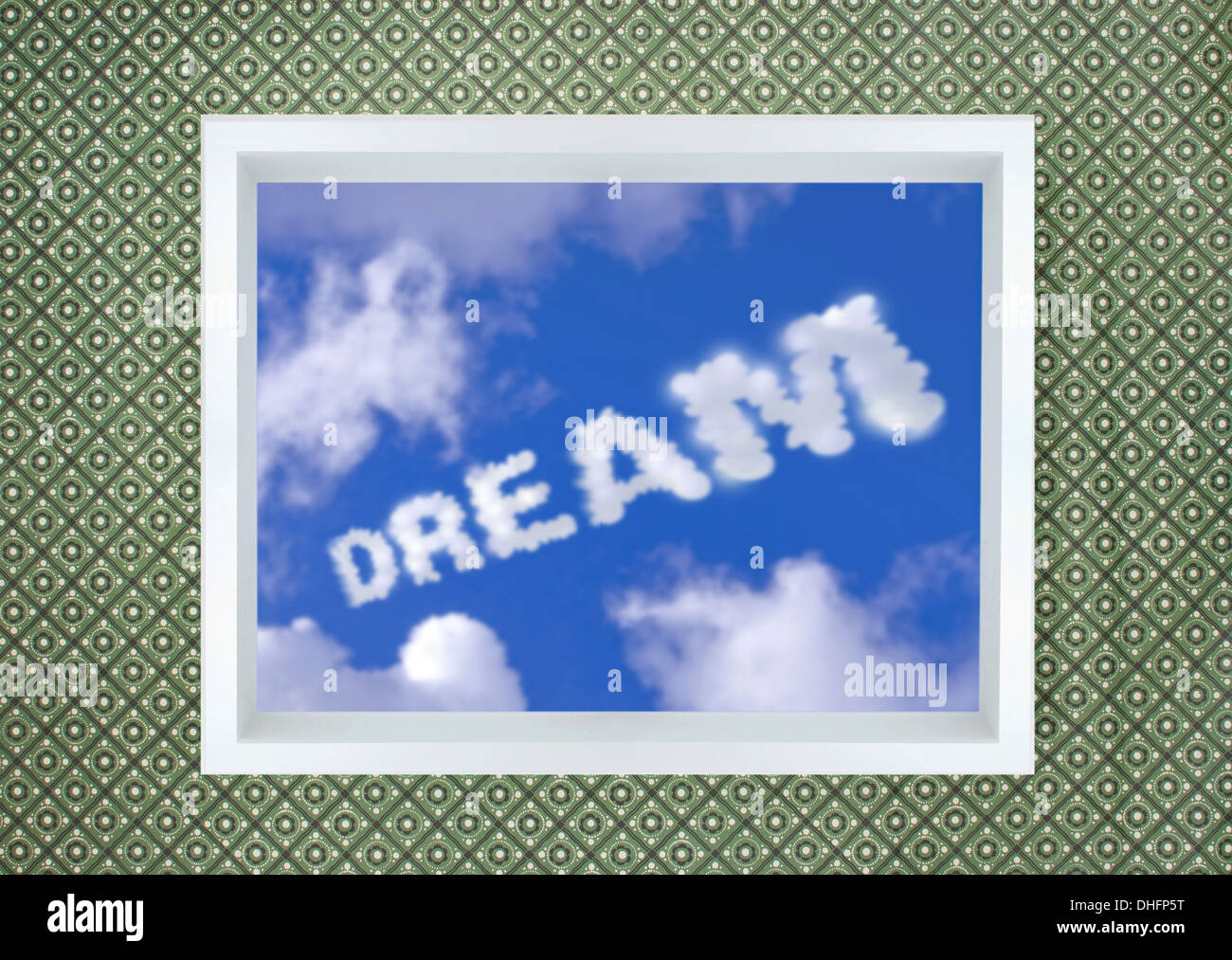 Dream clouds through an open window Stock Photo - Alamy