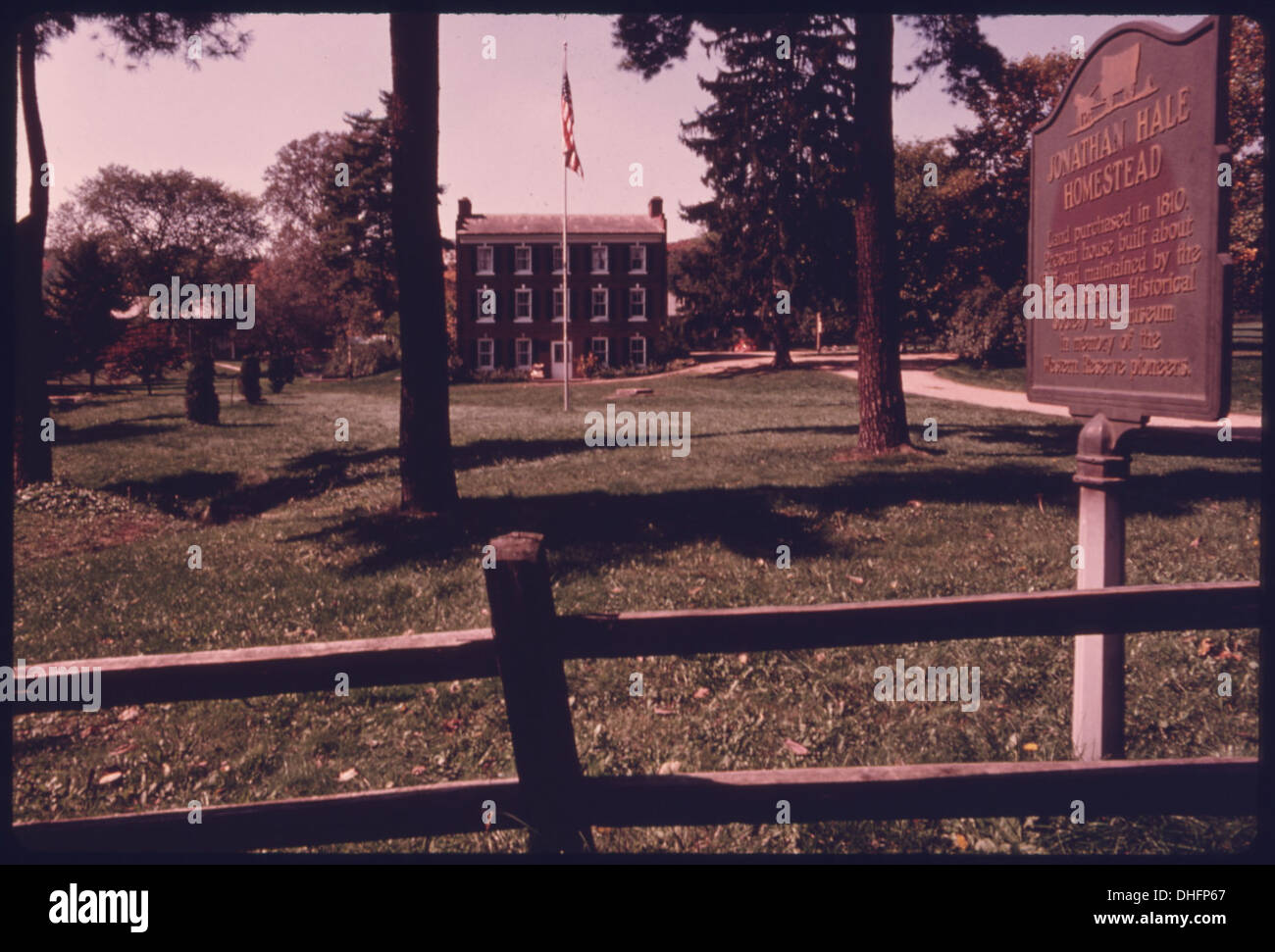 The Jonathan Hale Homestead, built in 1826, is a red brick house located near Akron, Ohio, in ...