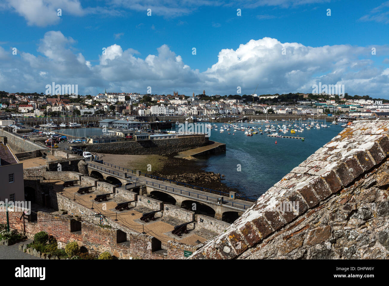 St Peter port viewed from the battlements of Castle Cornet, GUERNSEY ...