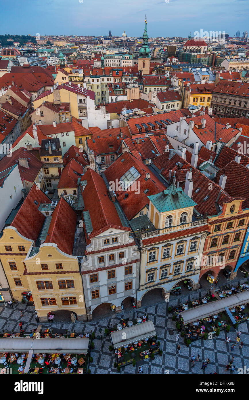 Prague Old Town Square red roof buildings at sunset, dusk Stock Photo - Alamy