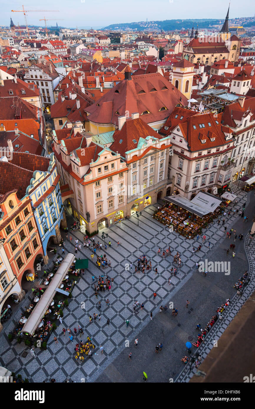 Prague Old Town Square red roof buildings at sunset, dusk Stock Photo ...