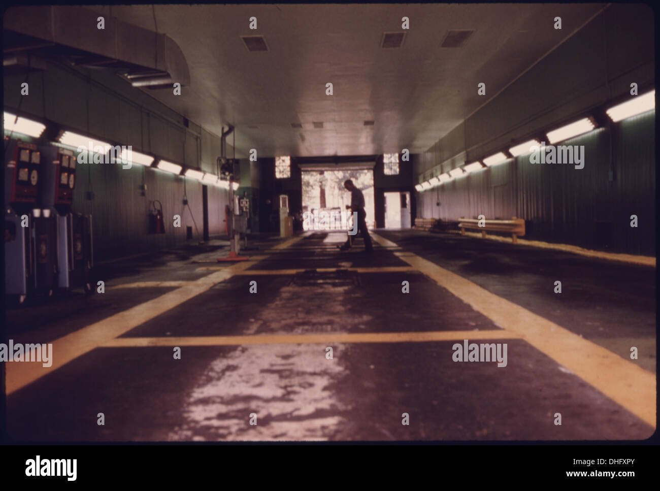 This image shows the safety lane at the auto emission inspection ...